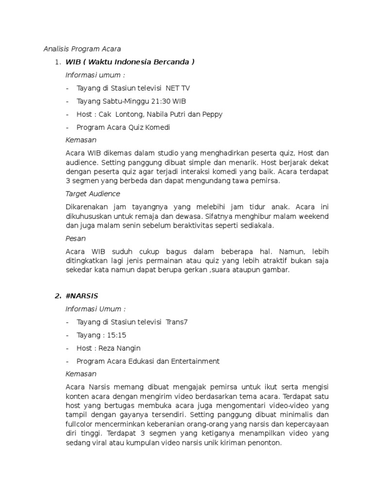 Analisis Program Acara | PDF