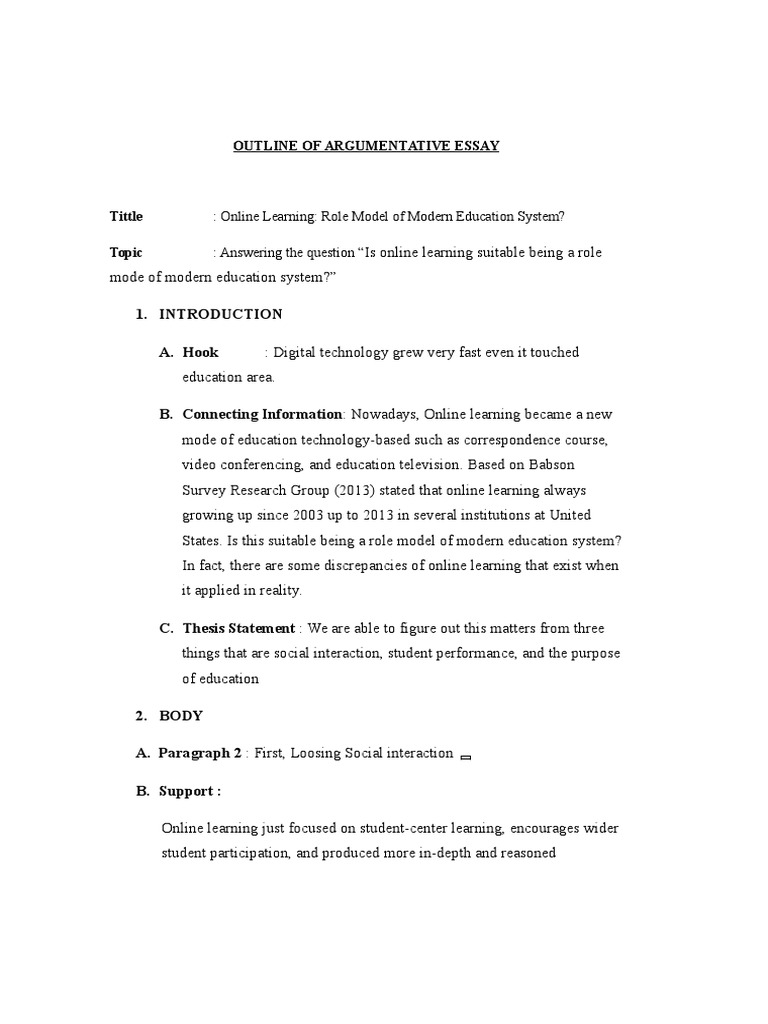 Argumentative Esay - Outline | PDF | Educational Technology | Reality