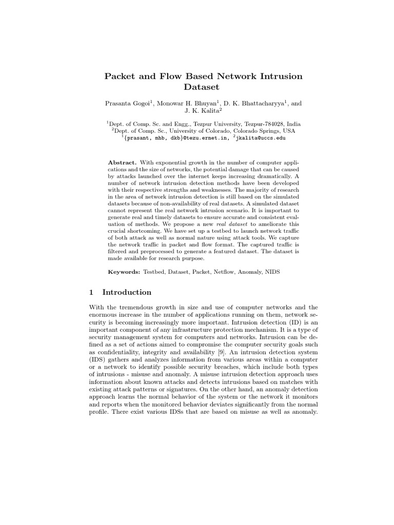 Packet and Flow Based Network Intrusion Dataset | PDF | Transmission Control Protocol | Internet ...