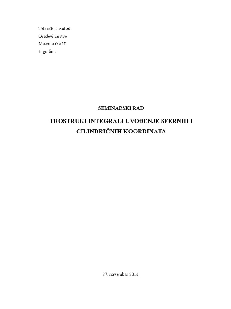Trostruki Integrali Sferne I Cilindricne Koordinate | PDF
