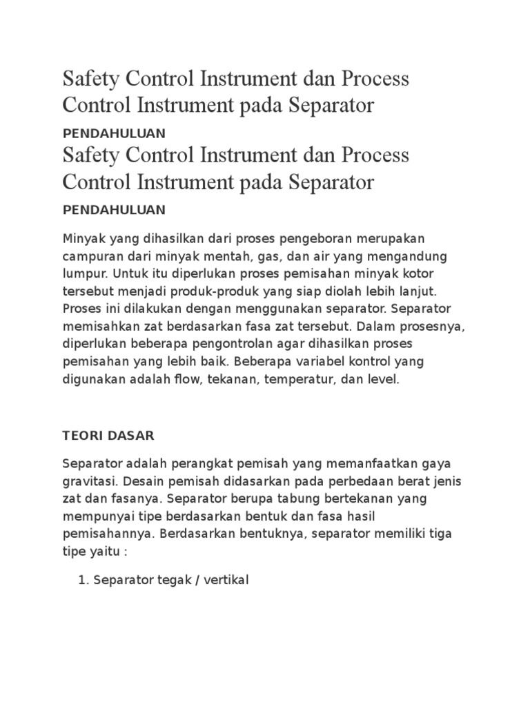 Safety and Process Control of Separators | PDF
