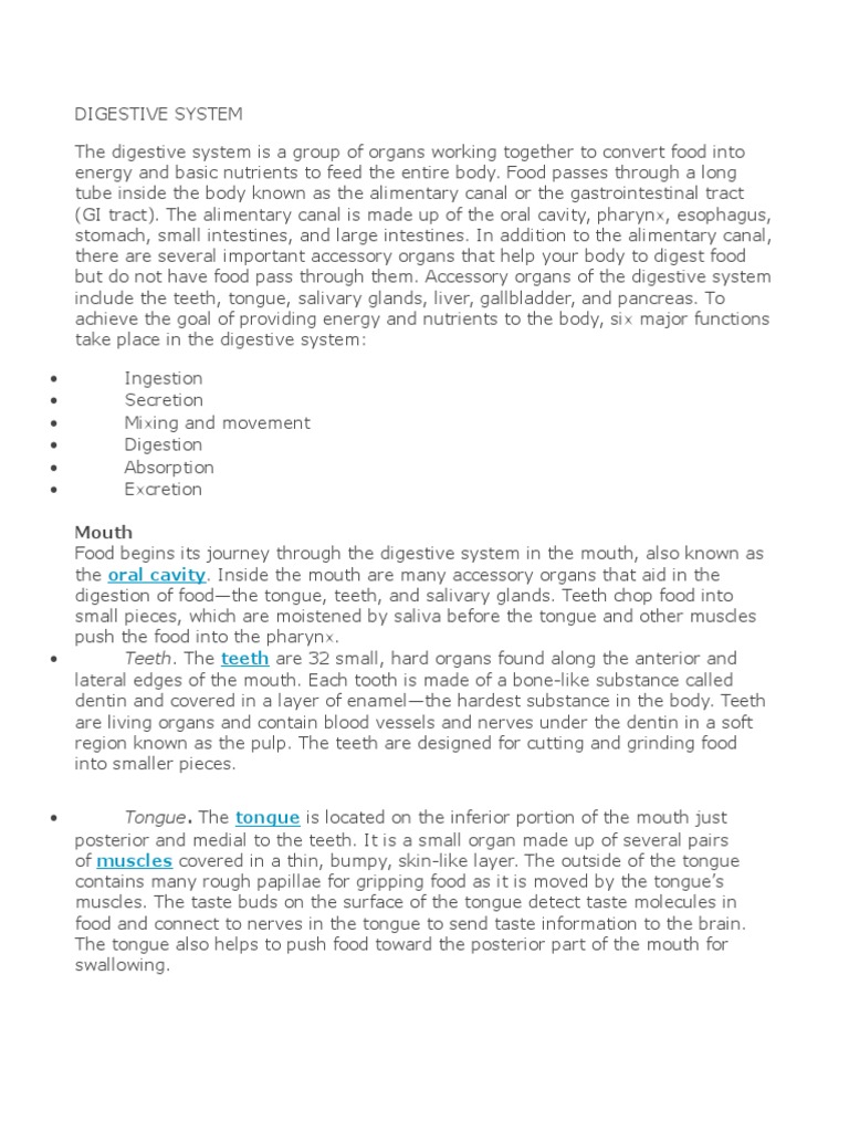 Mouth: Oral Cavity | PDF | Digestion | Human Digestive System