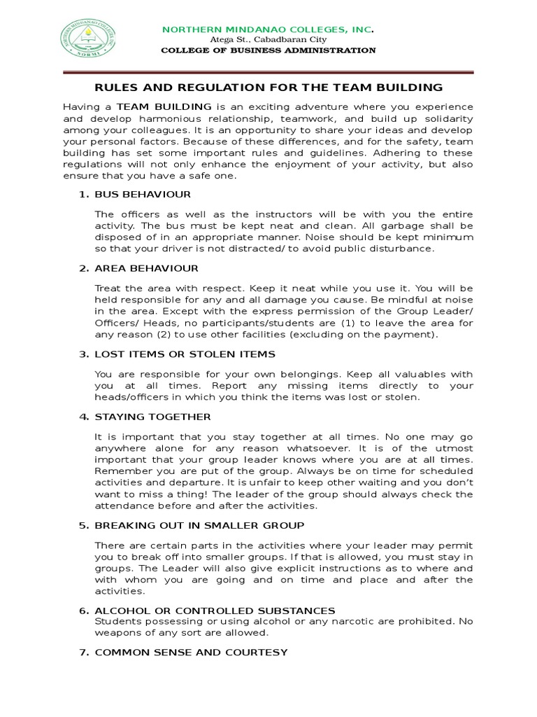 Rules and Regulation for the Team Building | Government Information ...