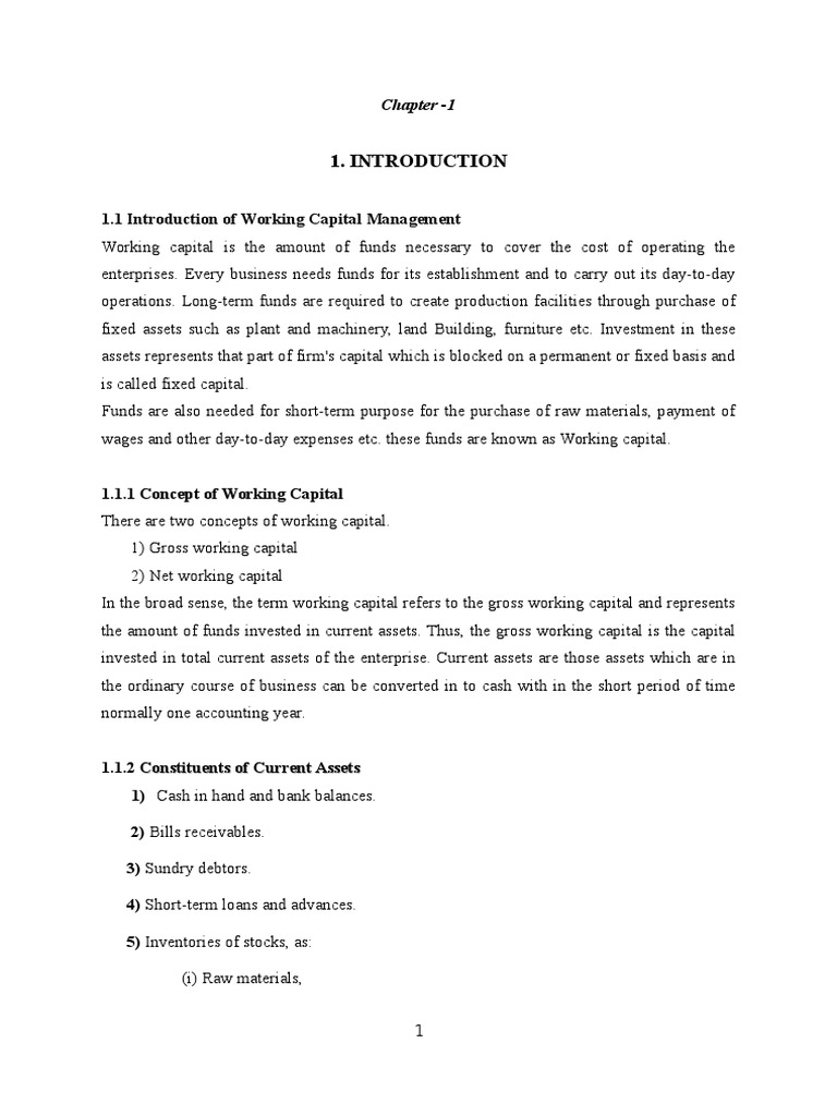 1.1 Introduction of Working Capital Management: Chapter - 1 | PDF ...