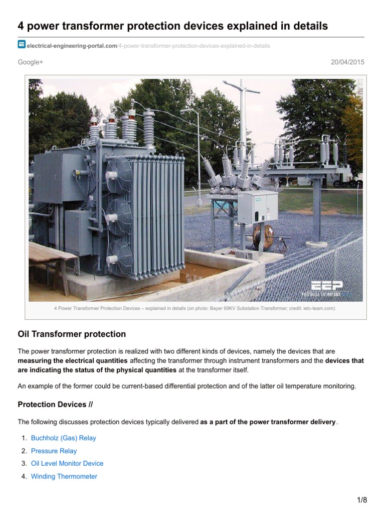 4 Power Transformer Protection Devices Explained in Details | PDF ...