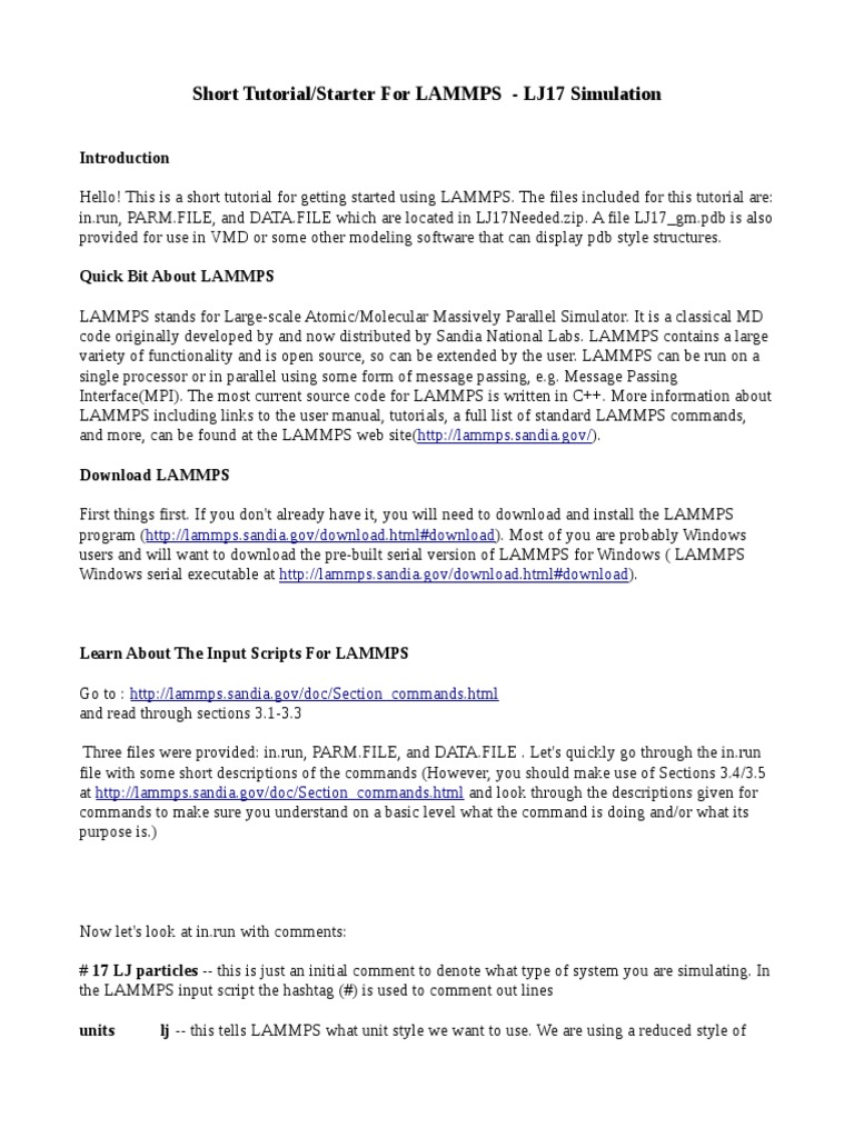 Short Tutorial/Starter For LAMMPS - LJ17 Simulation | PDF | Computer File | Microsoft Windows