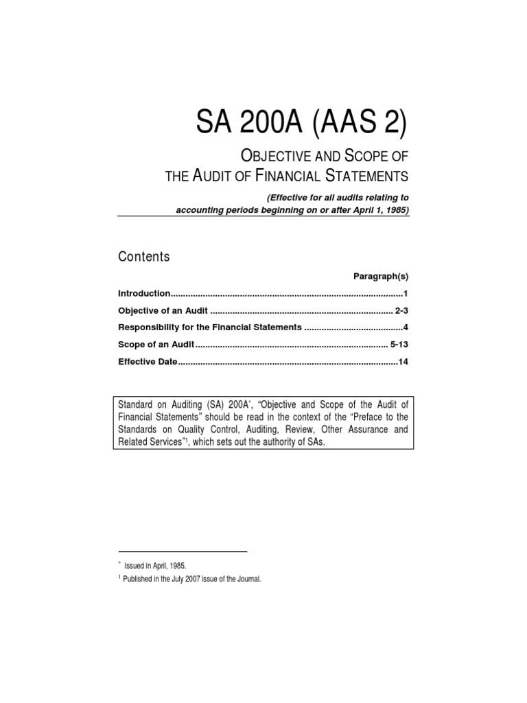 Sa 200a | PDF | Financial Audit | Financial Statement