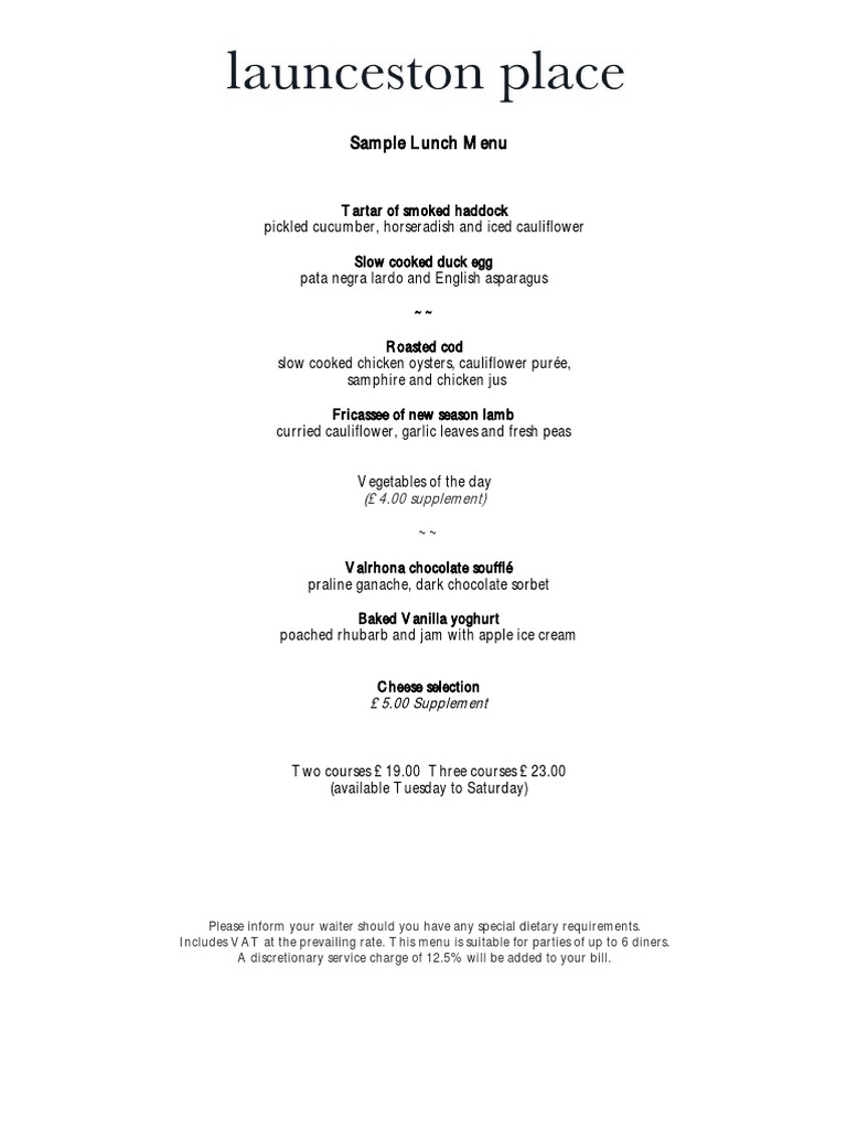 Sample Lunch Menu | PDF | Cuisine | Western Cuisine