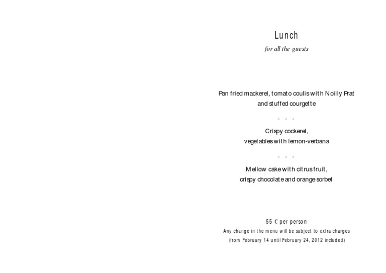 Valentine's Lunch Menu 2012 | PDF