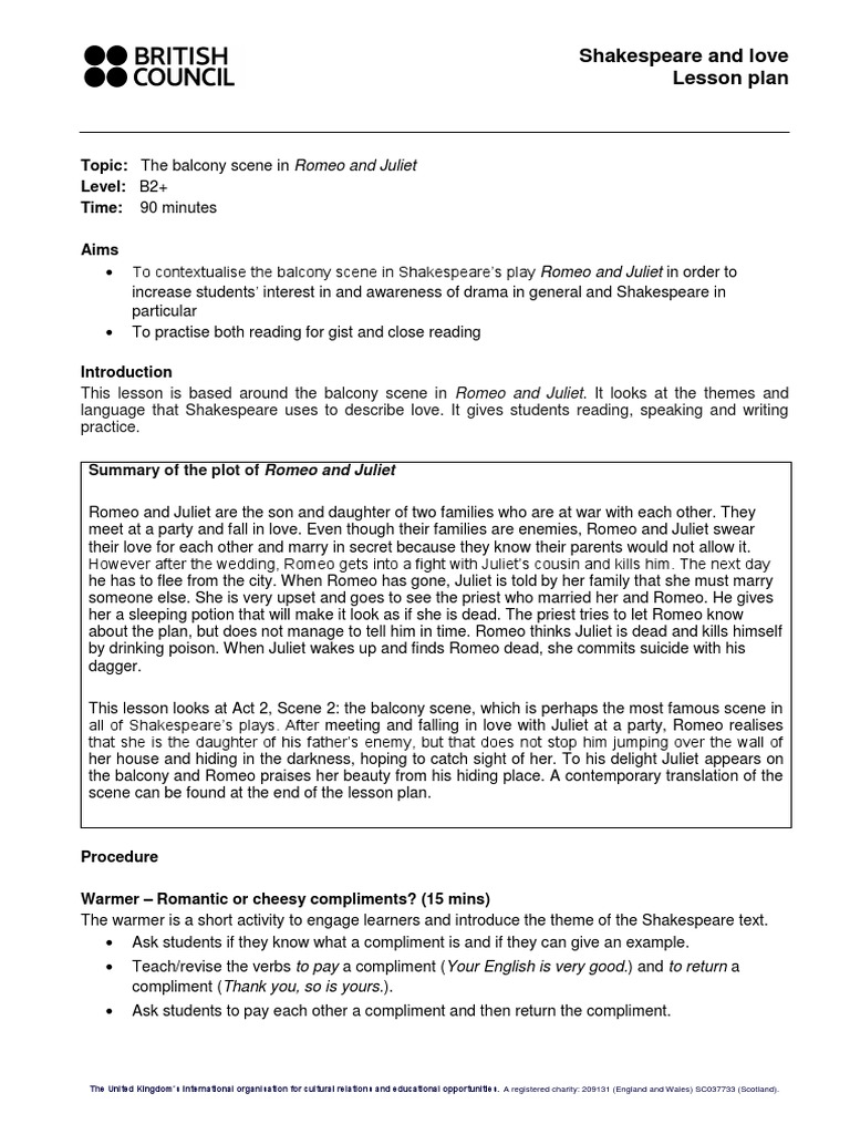 Shakespeare and Love Lesson Plan | PDF | Juliet | Characters In Romeo ...