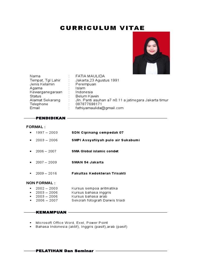 8 Contoh Curriculum Vitae Atau Biodata Diri (Daftar Riwayat Hidup) File ...