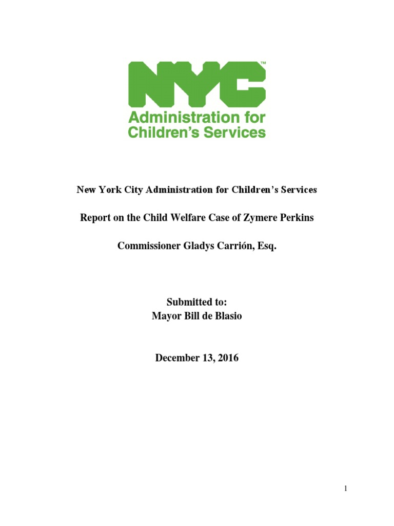 New York City Administration For Children's Services Report On The ...