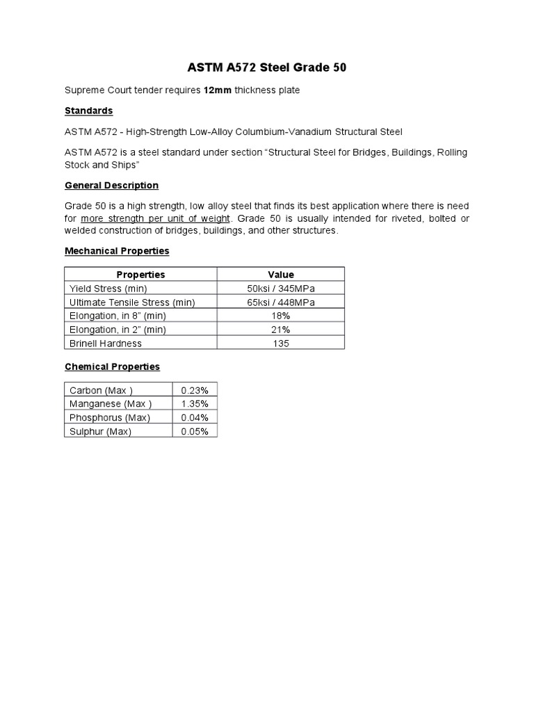 ASTM A572 Steel Grade 50 | PDF
