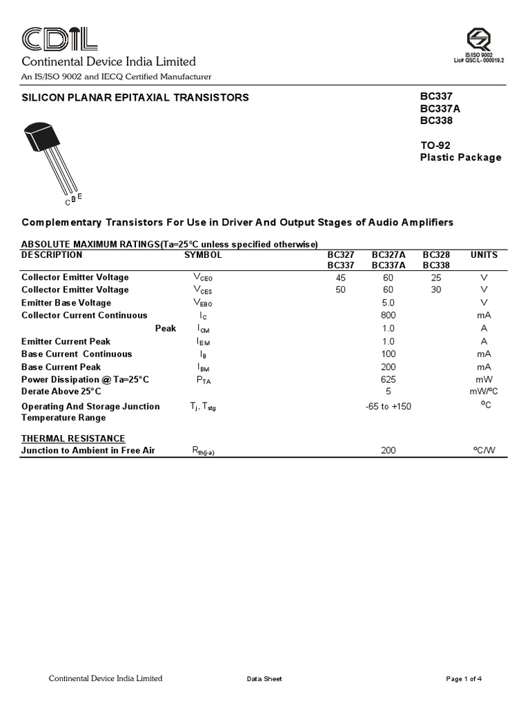 BC327_to_BC338-40 | Bipolar Junction Transistor | Transistor