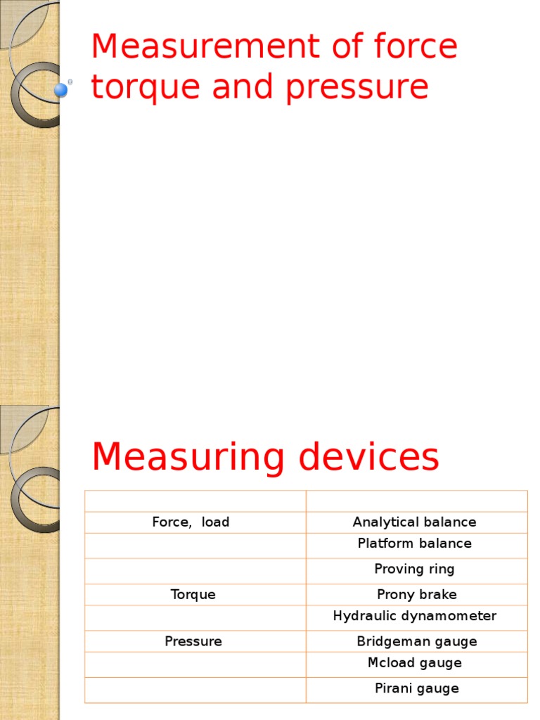 Force, Torque, and Pressure Measurement | PDF | Weighing Scale | Torque
