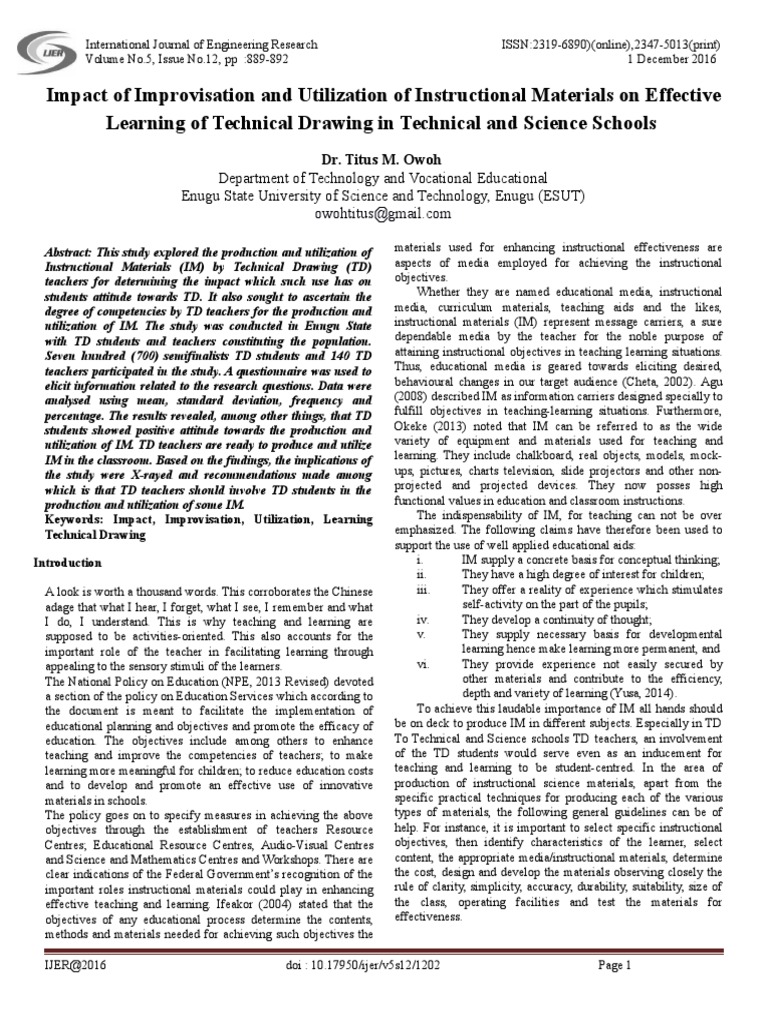 Impact of Improvisation and Utilization of Instructional Materials On ...