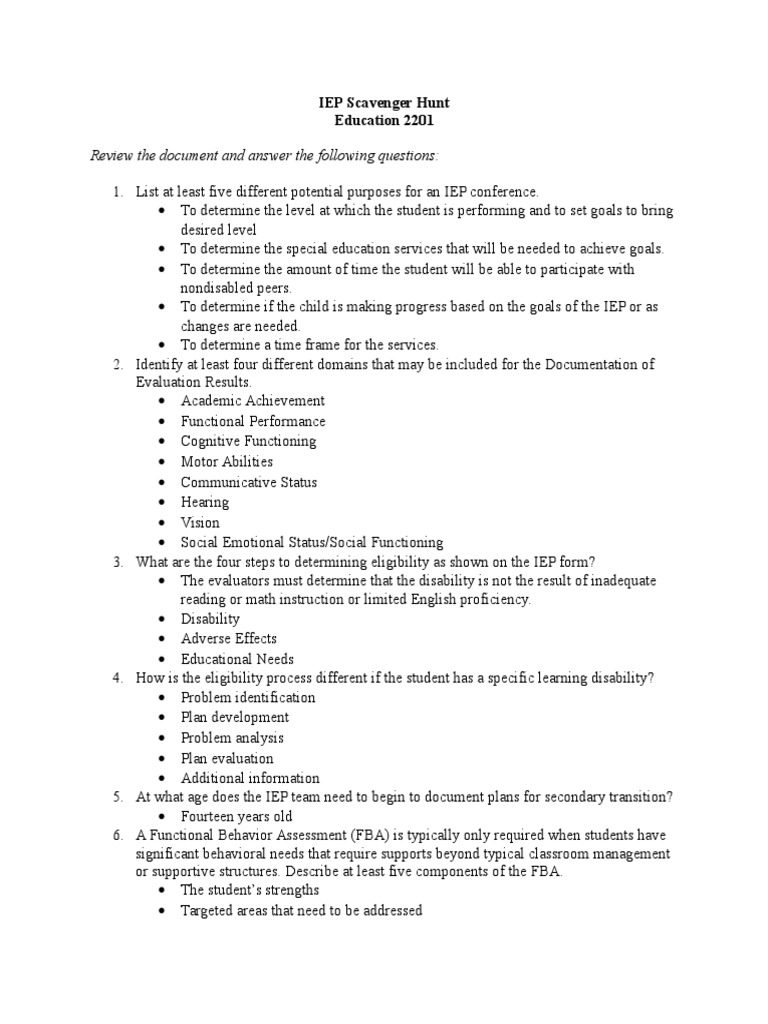 IEP Scavenger Hunt Overview | PDF | Individualized Education Program ...