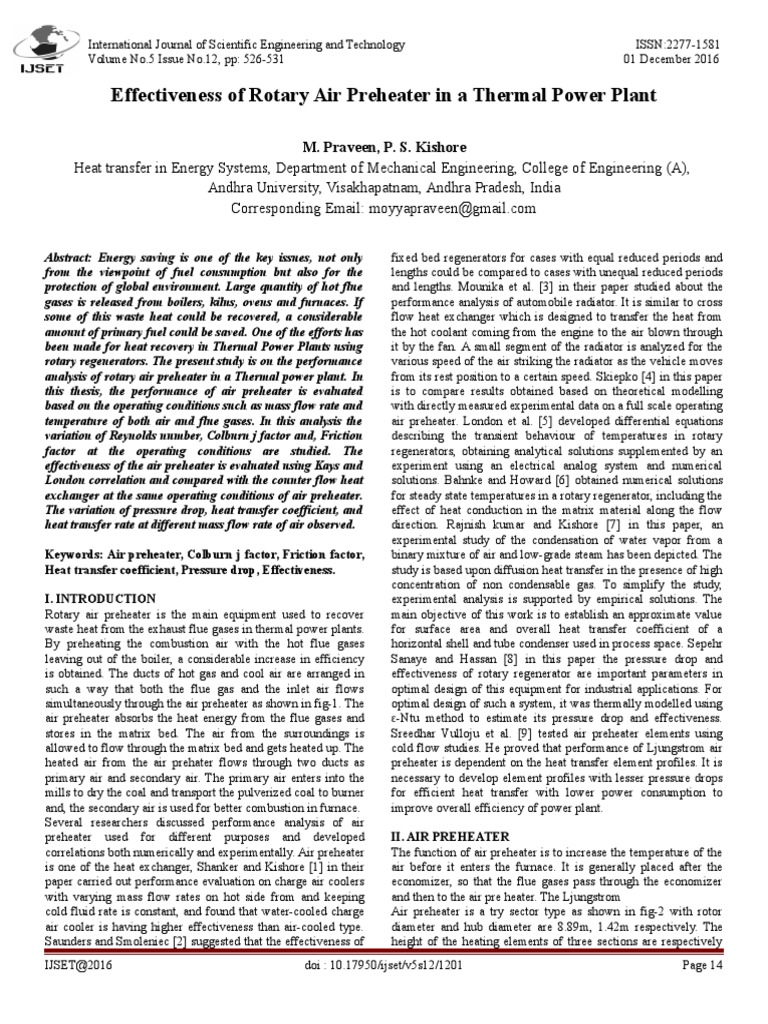 Effectiveness of Rotary Air Preheater in A Thermal Power Plant | PDF ...