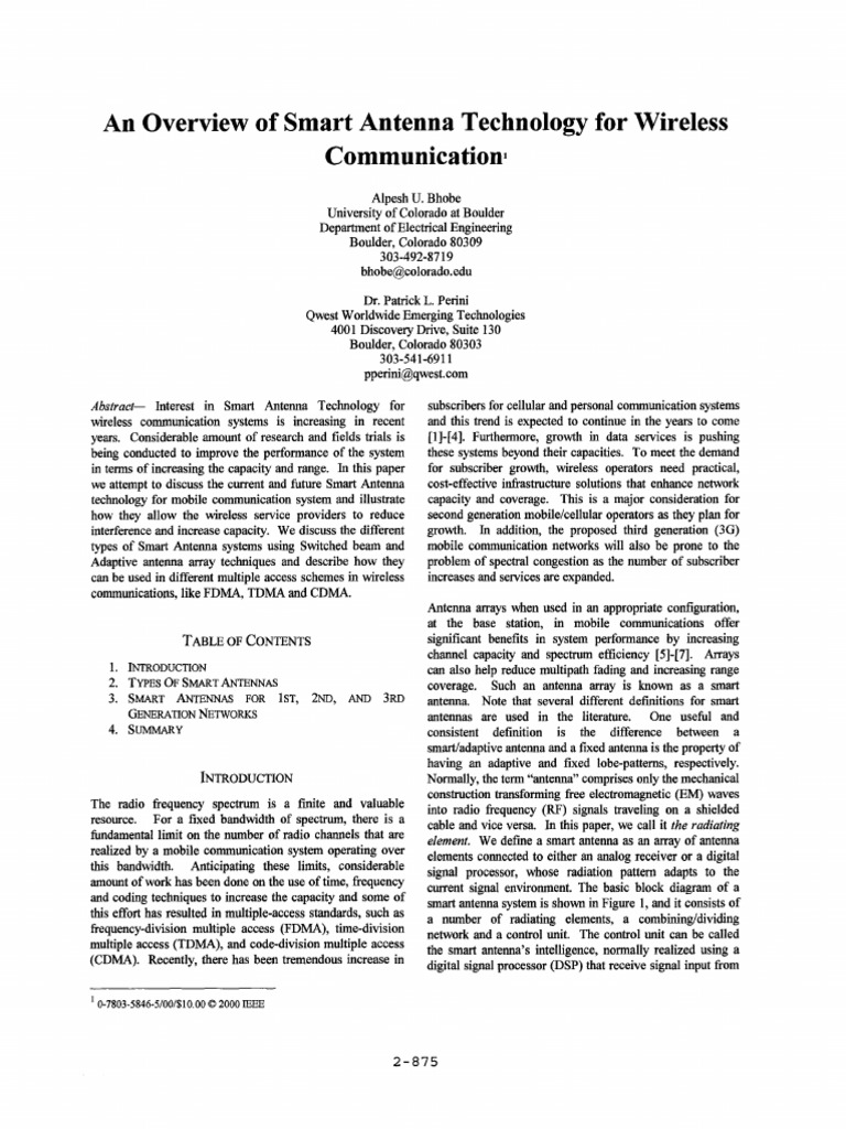 IEEE - 2000 - An Overview of Smart Antenna Technology For Wireless Communication | PDF | Channel ...