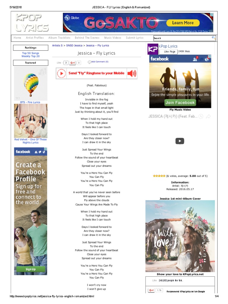 JESSICA - FLY Lyrics (English & Romanized) | PDF | Leisure ...