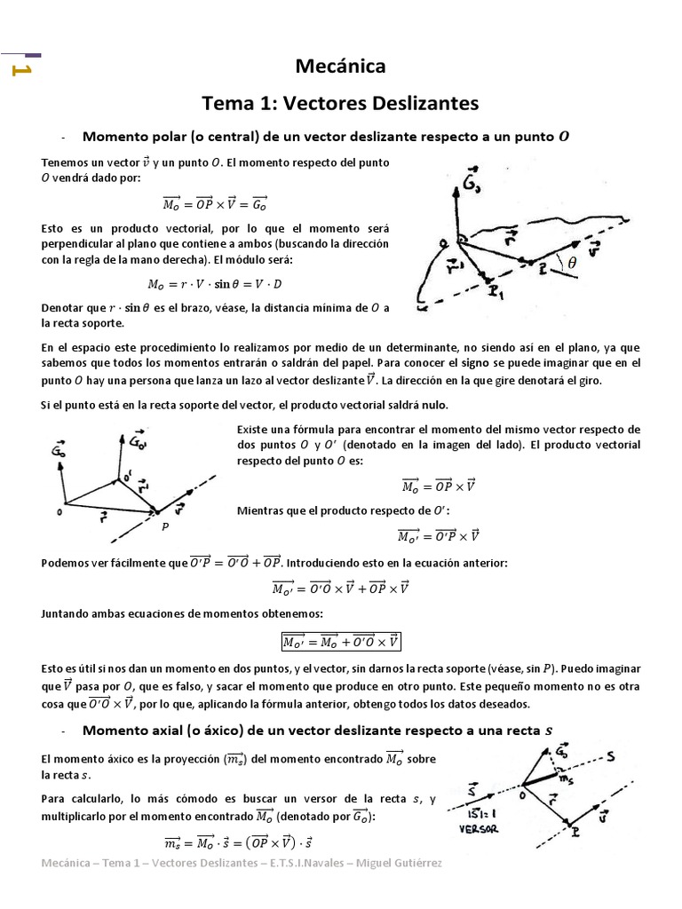 Mecánica - Tema 1 - Vectores Deslizantes | PDF | Vector Euclidiano ...