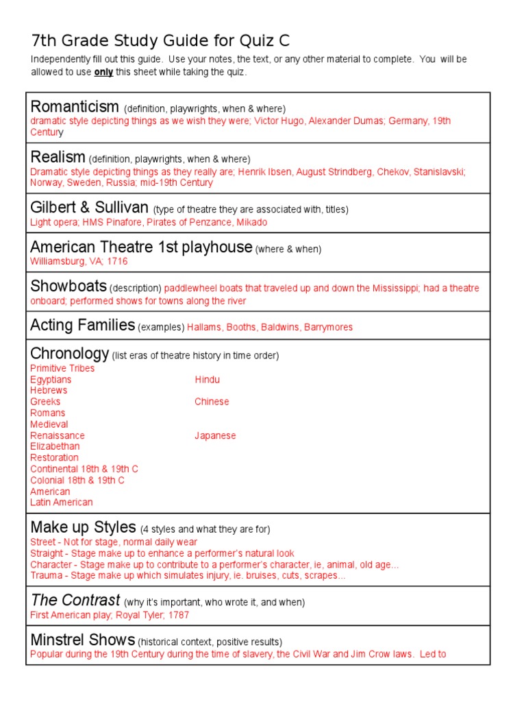 7th Grade Study Guide For Quiz C: The Contrast | PDF | Broadway Theatre ...