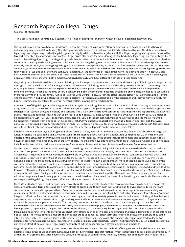 Research Paper On Illegal Drugs PDF | PDF | Hallucinogen | Psychoactive ...