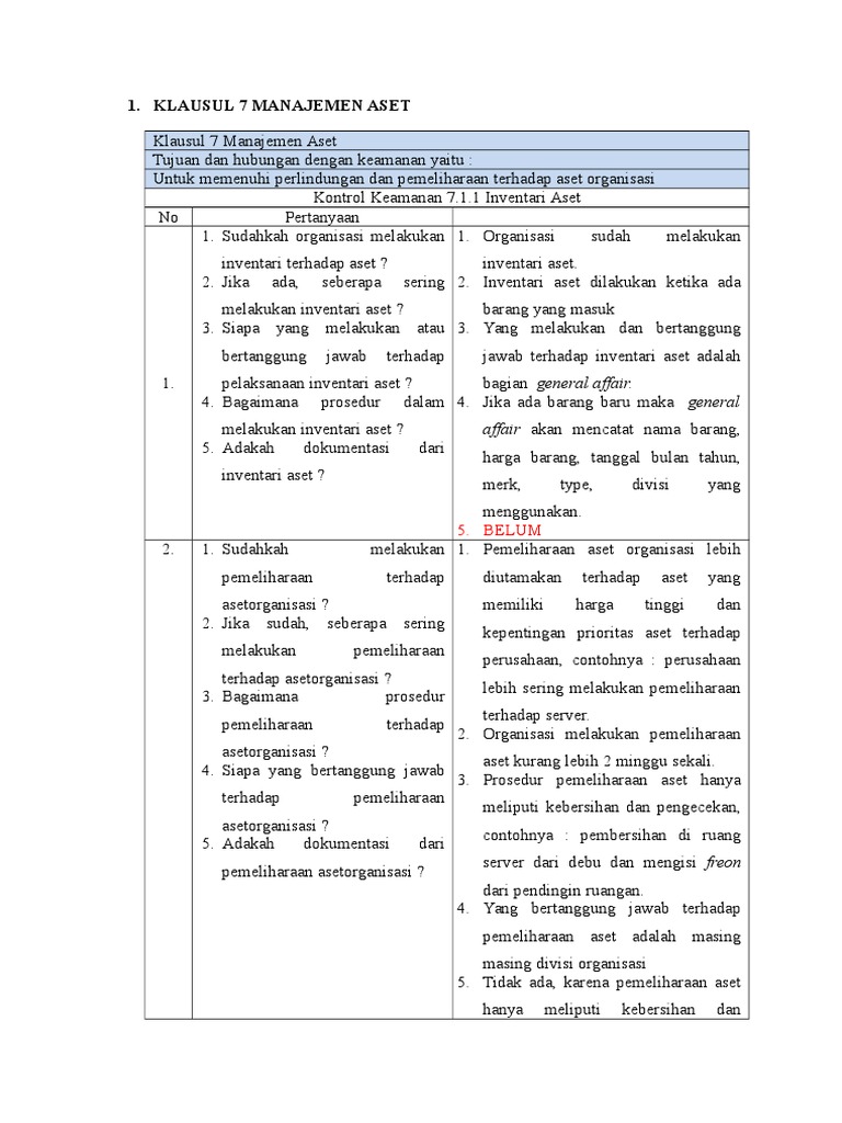 Klausul 7 Manajemen Aset | PDF