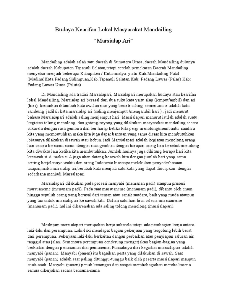 Tradisi Marsialapari Masyarakat Mandailing | PDF | Kajian Bahasa Asing ...