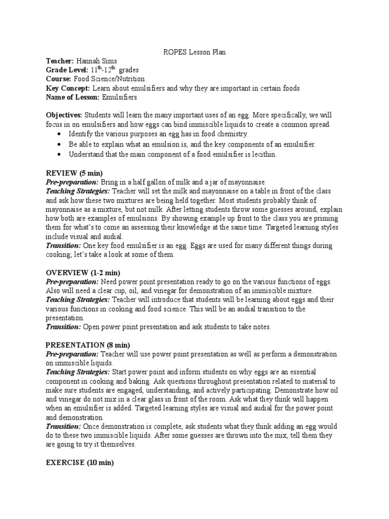 Ropes Lesson Plan Emulsifiers | Download Free PDF | Mayonnaise | Emulsion