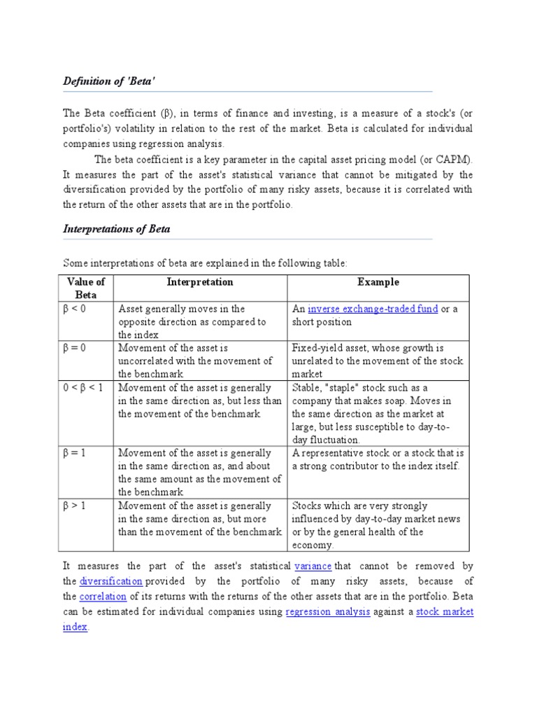 Beta Coefficient | PDF | Beta (Finance) | Mathematical Economics