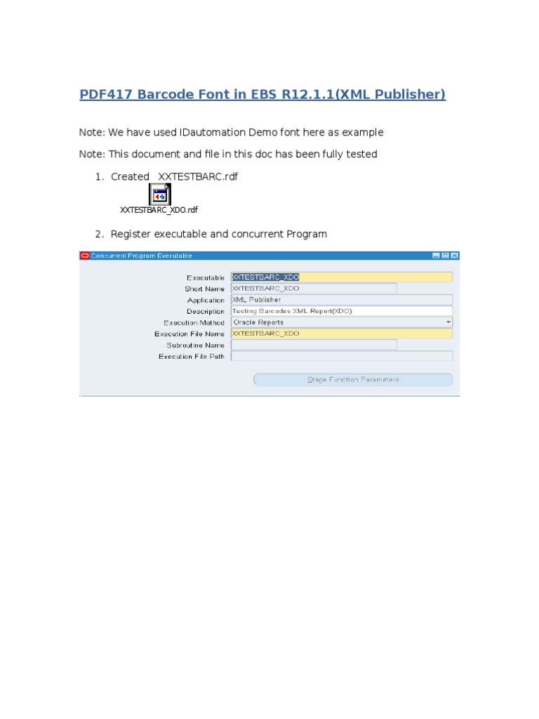 PDF417 Barcode Font in EBS R12.1.1 (XML Publisher) : 1. Created ...