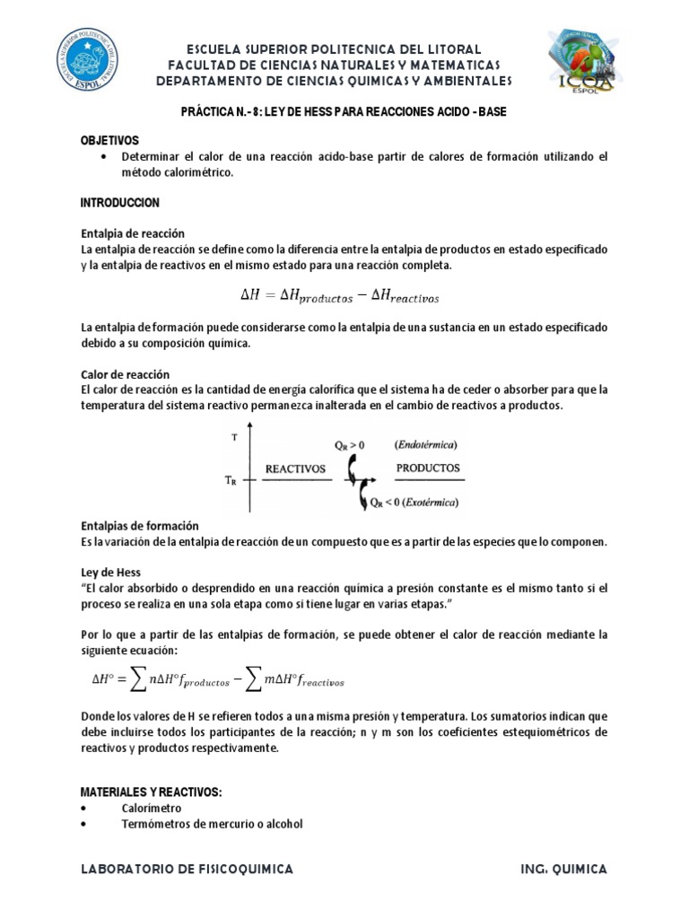 Ley de Hess en Reacciones Ácido-Base | PDF | Entalpía | Reacciones químicas