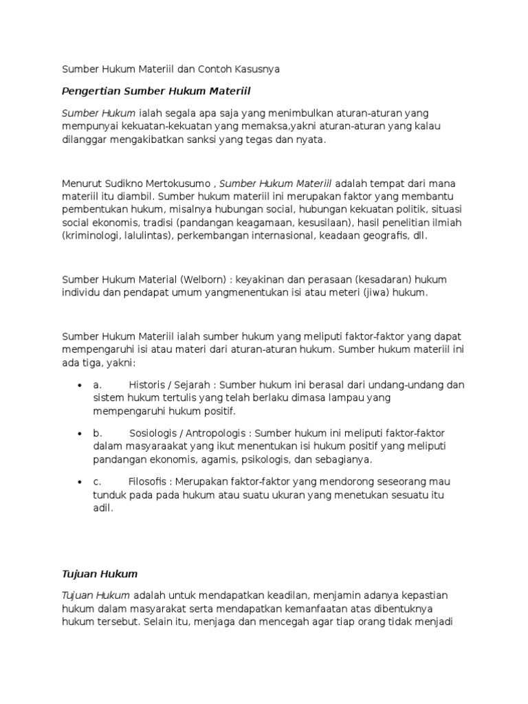Sumber Hukum Materiil Dan Contoh Kasusnya | PDF