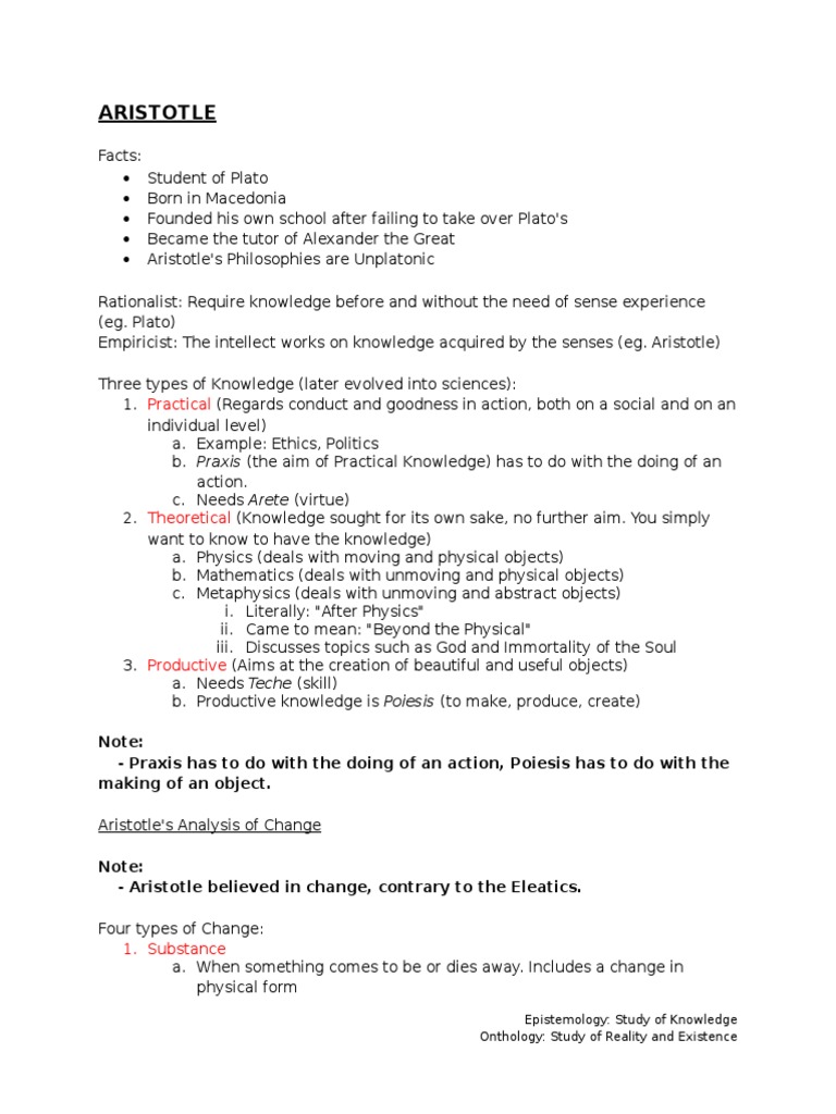 Aristotle's Teachings on Knowledge and Change | PDF | Aristotle ...