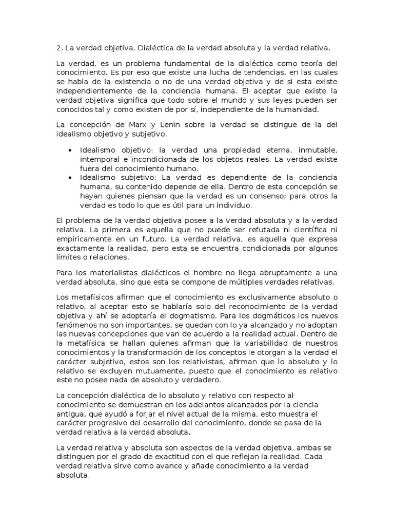 Verdad Absoluta y Relativa | PDF | Verdad | Dialéctico