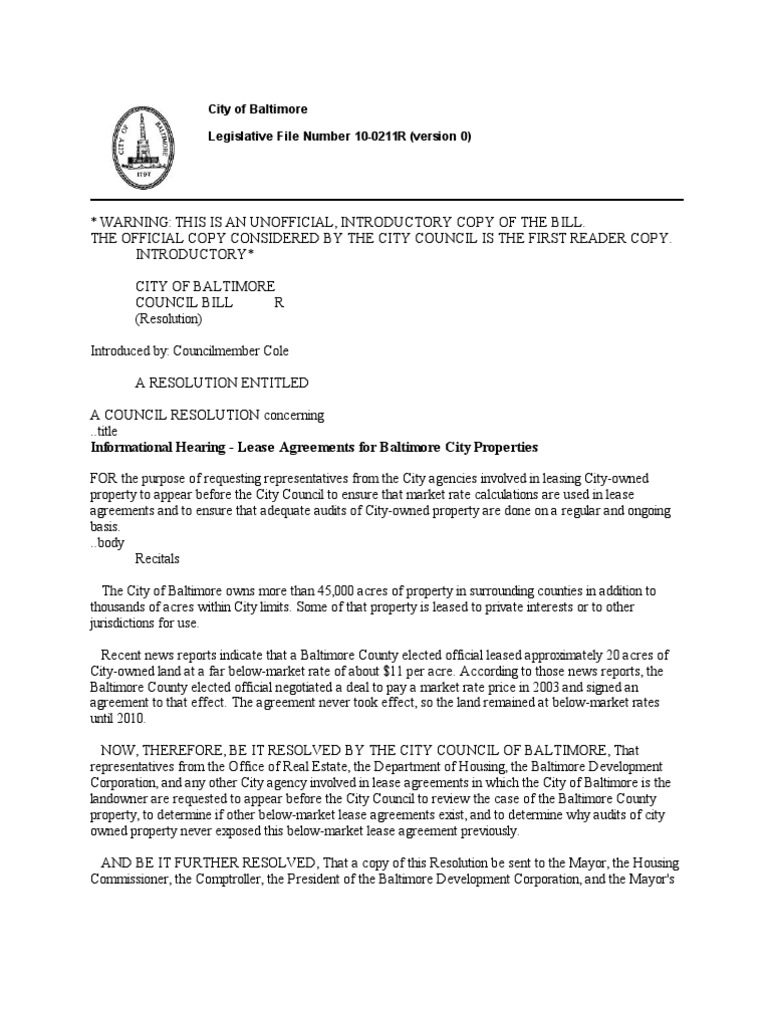 Baltimore City Lease Agreement Hearing | PDF