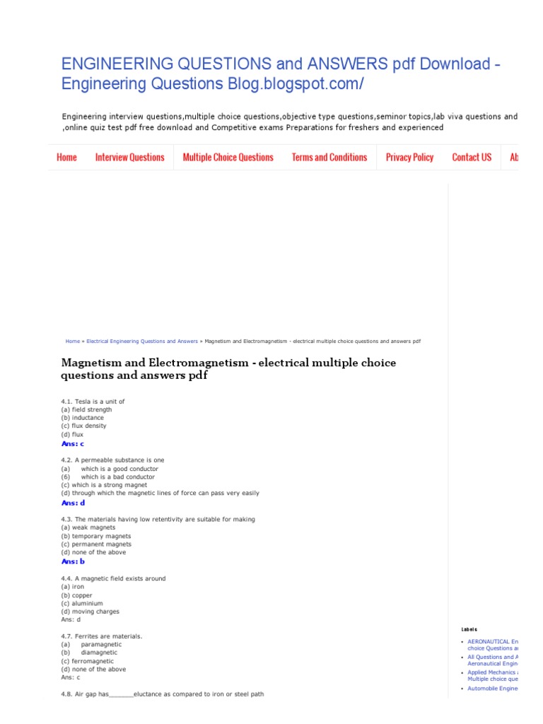 Magnetism & Electromagnetism MCQs PDF | PDF | Magnetic Field | Inductor