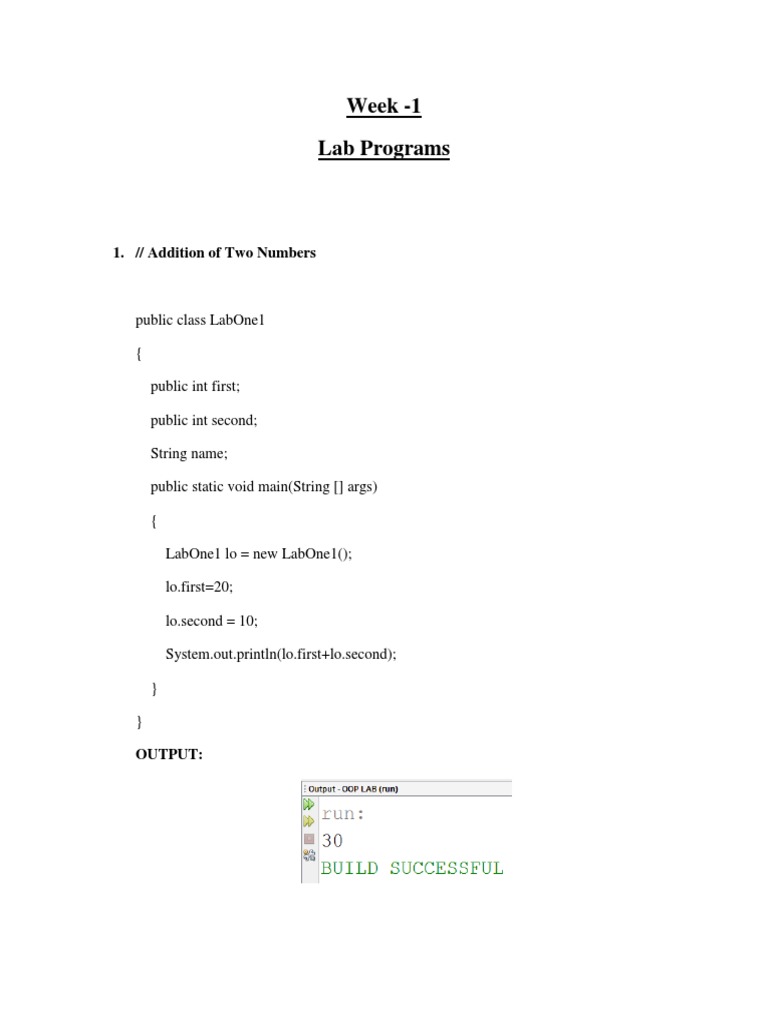 Java Week 1 Lab Programs | PDF