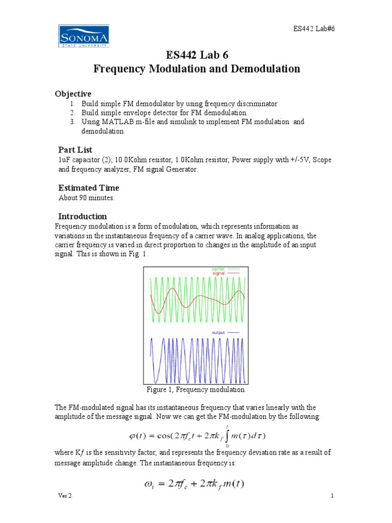 Es442 Lab 6 Frequency Modulation And Demodulation Objective Pdf