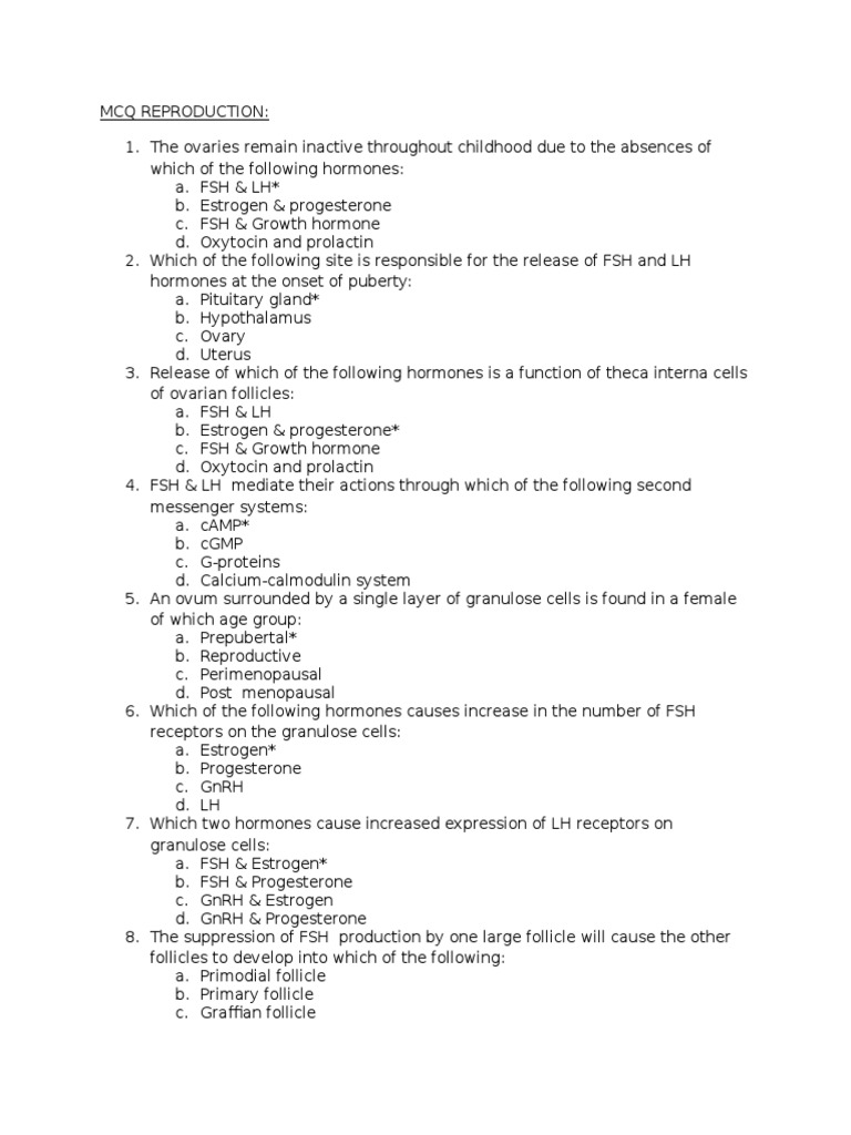 MCQ Reproduction | PDF | Luteinizing Hormone | Menstrual Cycle