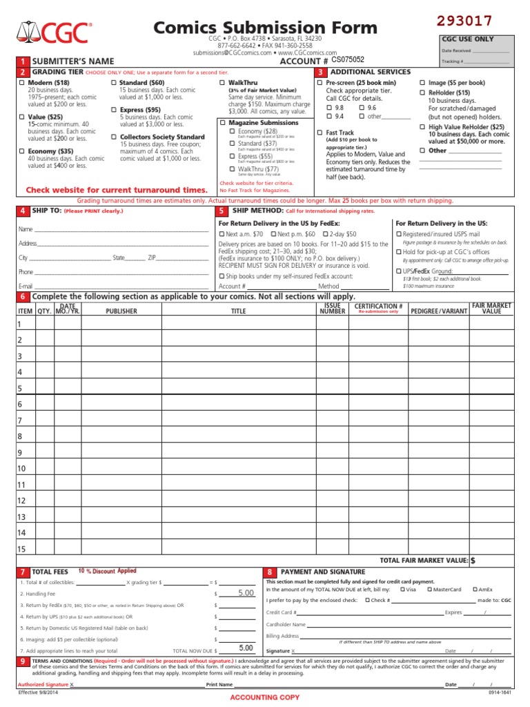 Order Form - CGC Collectors and Dealers | Credit Card | American Express