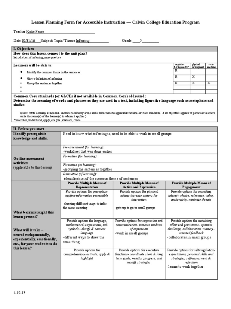 Lesson Plan 1 | PDF | Education Theory | Learning