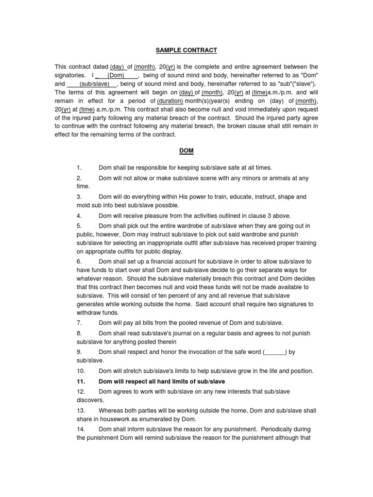 Contract | PDF | Bdsm | Slavery