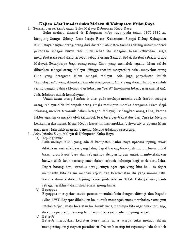 Adat Melayu Kubu Raya | PDF