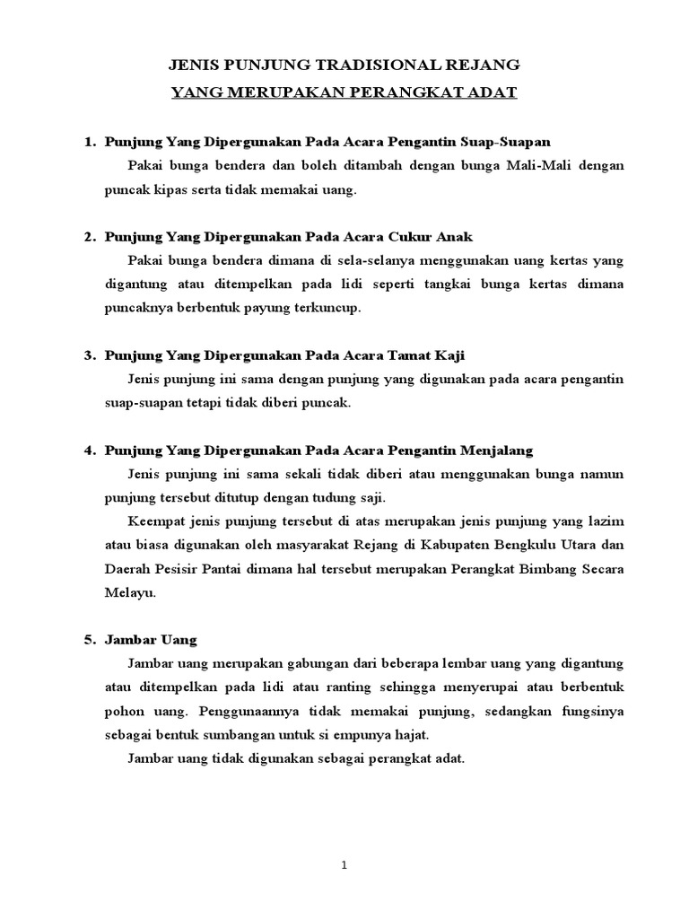 Punjung Adat Rejang | PDF | Griya & Taman | Kesehatan Holistik