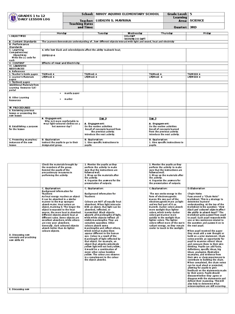 DLL - Science 5 - Q3 - W4 | PDF | Color | Light