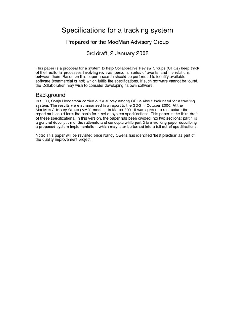 Tracking System Specifications for CRGs | PDF | Communications ...