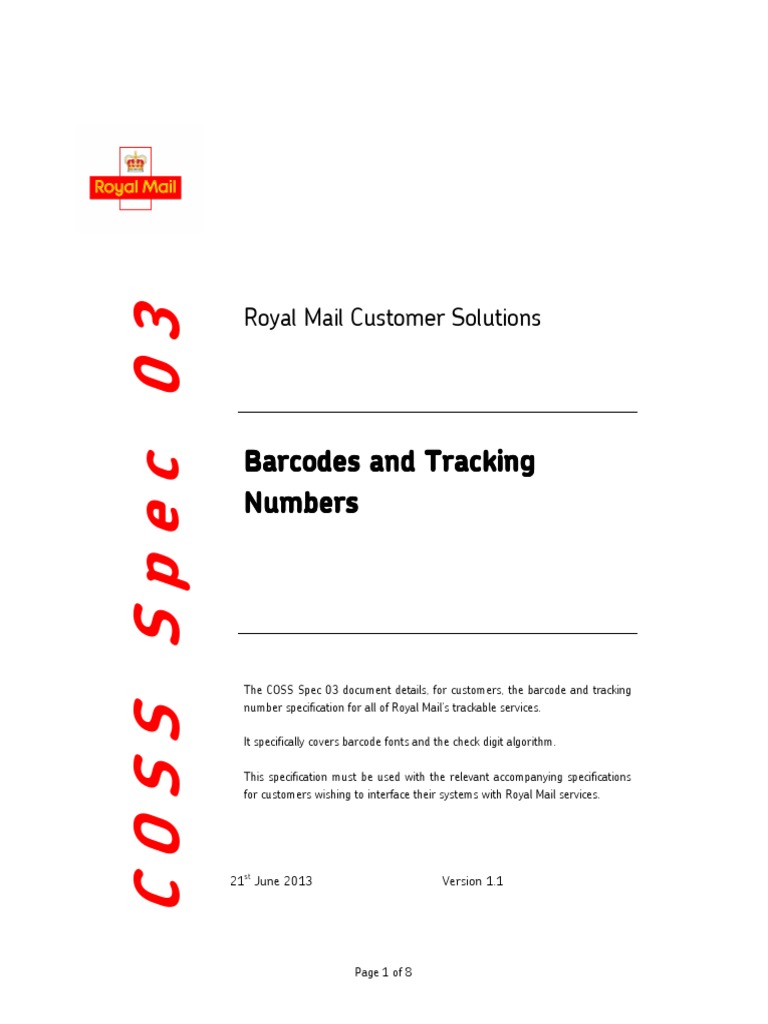 COSS Spec 03 - Barcodes and Tracking Numbers v1 1 | PDF | Barcode ...