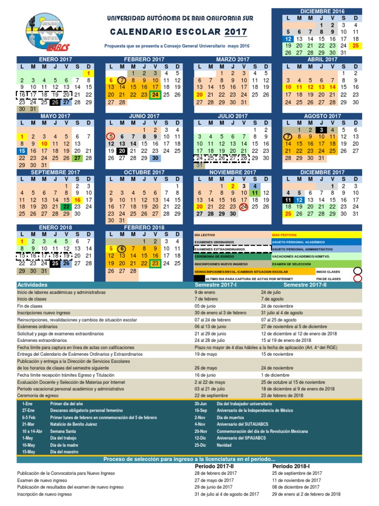 UABCS Calendario 2017 | PDF